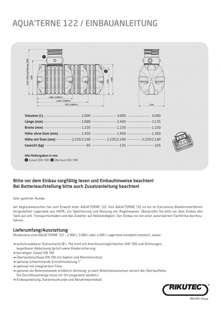AQUA'TERNE 122 Einbauanleitung - Rikutec Frankreich